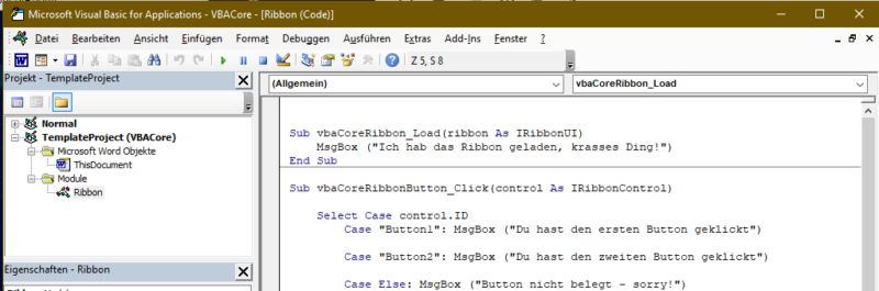 Ribbon für VBA – Status Abholdienst – imaginado